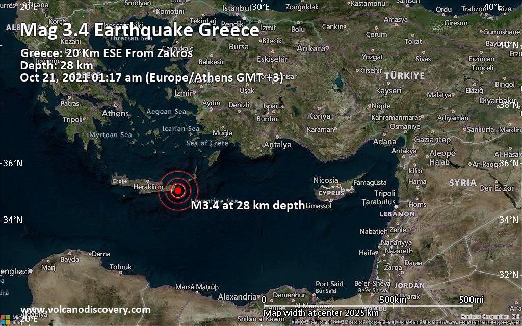 Light Mag. 3.4 Earthquake - Greece: 20 Km ESE From Zakros on Thursday ...