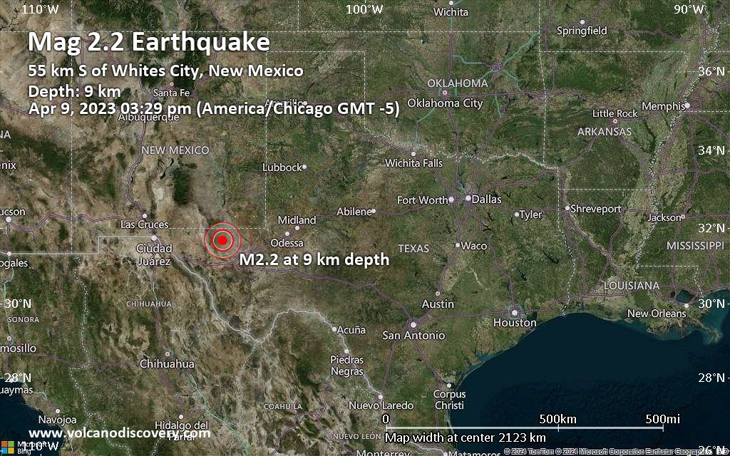 Schwaches Erdbeben Stärke 2.2 - Culberson County, Texas, 85 km südlich ...