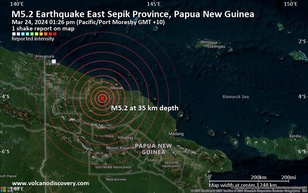 Strong Mag. 5.2 Earthquake - 40 km ENE of Ambunti, Papua New Guinea, on ...