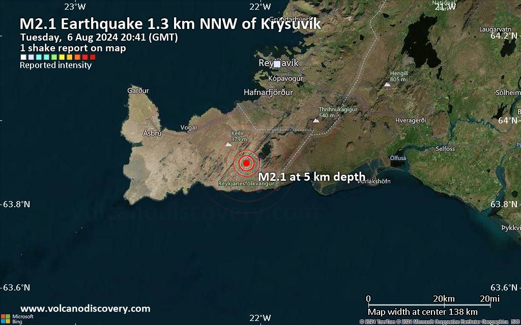 Weak Mag. 2.1 Earthquake - 1.3 km NNW of Krýsuvík on Tuesday, Aug 6 ...