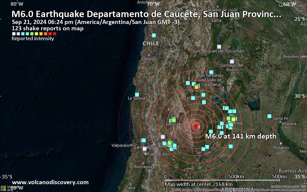 Terremoto muy fuerte magnitud 6.0 - Caucete, San Juan, 164 km al norte ...