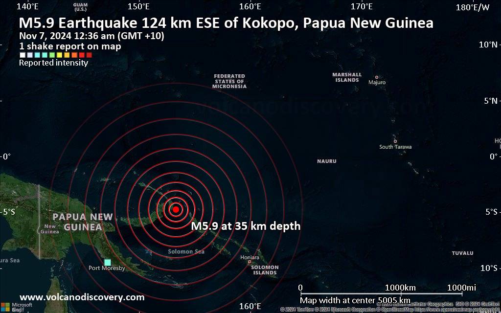 Strong Mag. 5.9 Earthquake - 124 km ESE of Kokopo, Papua New Guinea, on ...