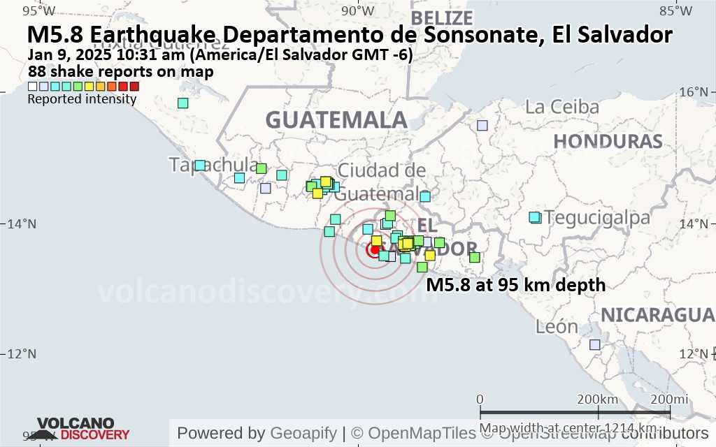 Strong Mag. 5.8 Earthquake - 9 km E of Acajutla, El Salvador, on ...