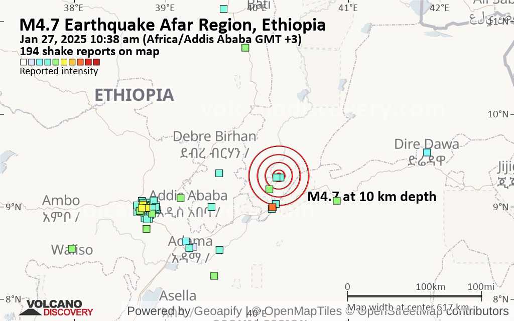 Moderate Mag. 4.7 Earthquake - 39 km North of Awash, Afar Region ...