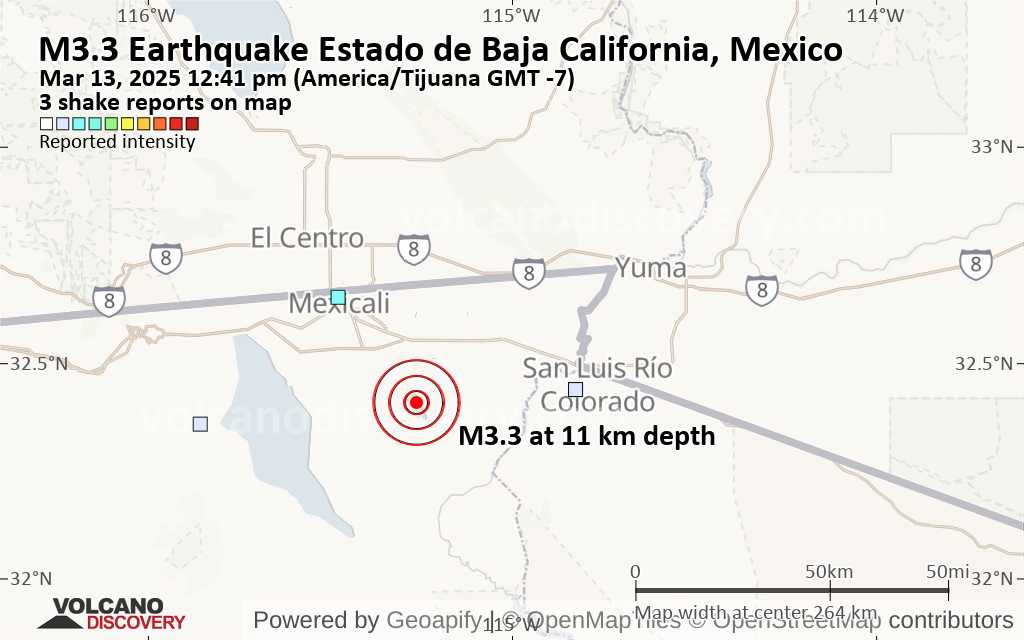 Light Mag. 3.3 Earthquake - 30 km Southeast of Mexicali, Estado de Baja ...