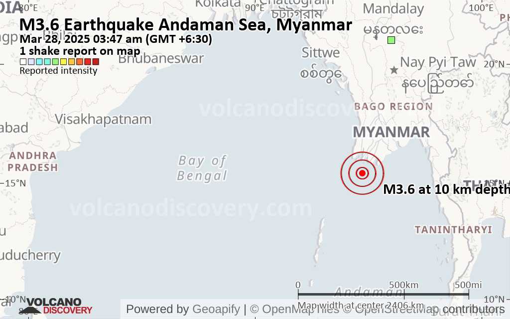 Light Mag. 3.6 Earthquake - Andaman Sea, 151 km South of Pathein ...