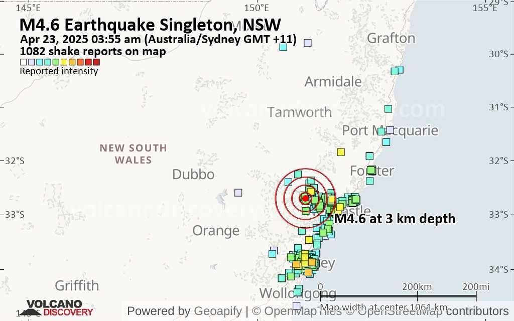 Moderate Mag. 4.6 Earthquake - Singleton, 46 km West of Maitland ...