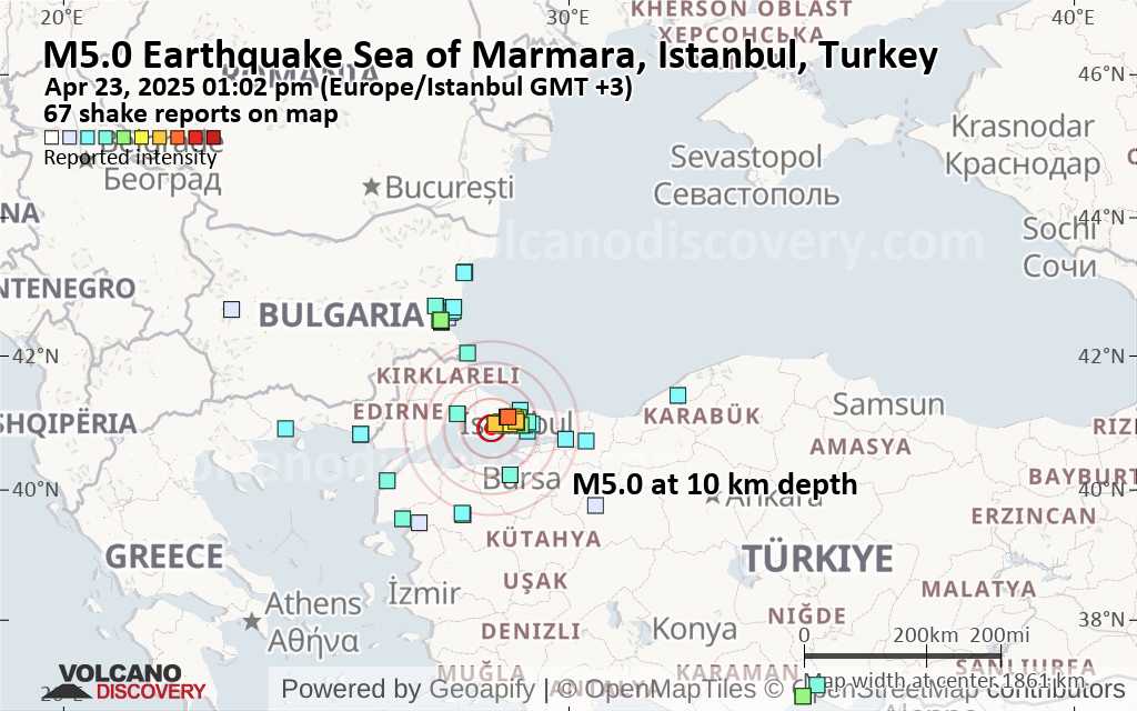 Strong Mag. 5.0 Earthquake - 11 km S of Kumburgaz, Turkey, on Wednesday ...