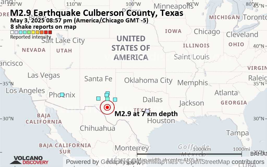 Weak Mag. 2.9 Earthquake - Culberson County, Texas, 55 mi South of ...