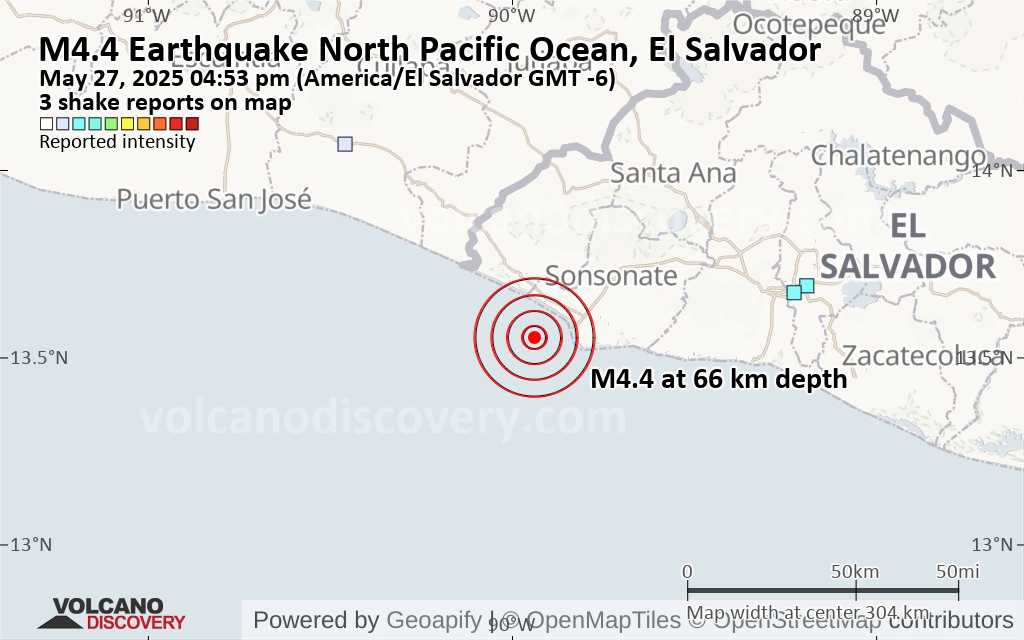 Terremoto moderado mag. 4.4 - 12 km WSW of Acajutla, El Salvador ...