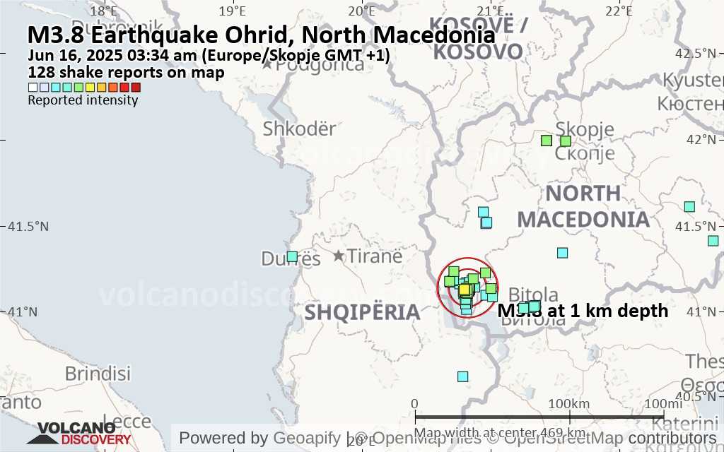 Light Mag. 3.8 Earthquake - Greece on Monday, Jun 16, 2025, at 05:34 am ...