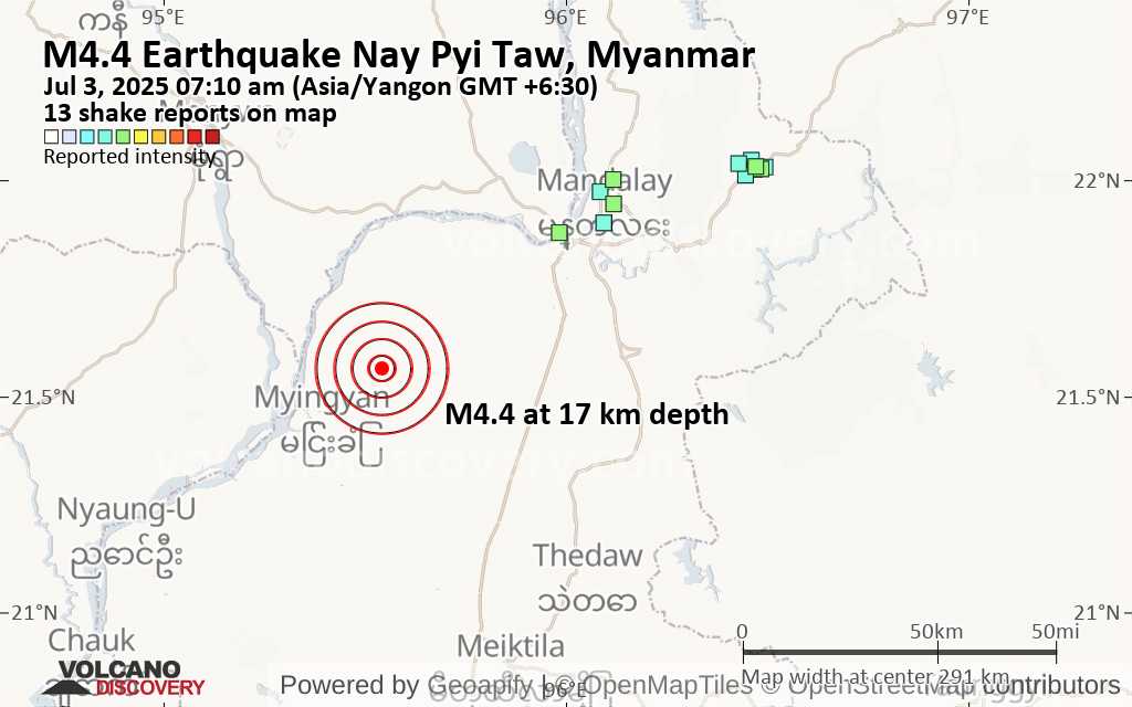 Moderate Mag. 4.4 Earthquake - 19 km NE of Myingyan, Burma (Myanmar ...