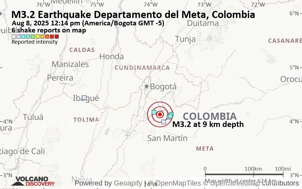 Light Mag. 3.4 Earthquake - Acacías - Meta, Colombia, on Friday, Aug 8 ...
