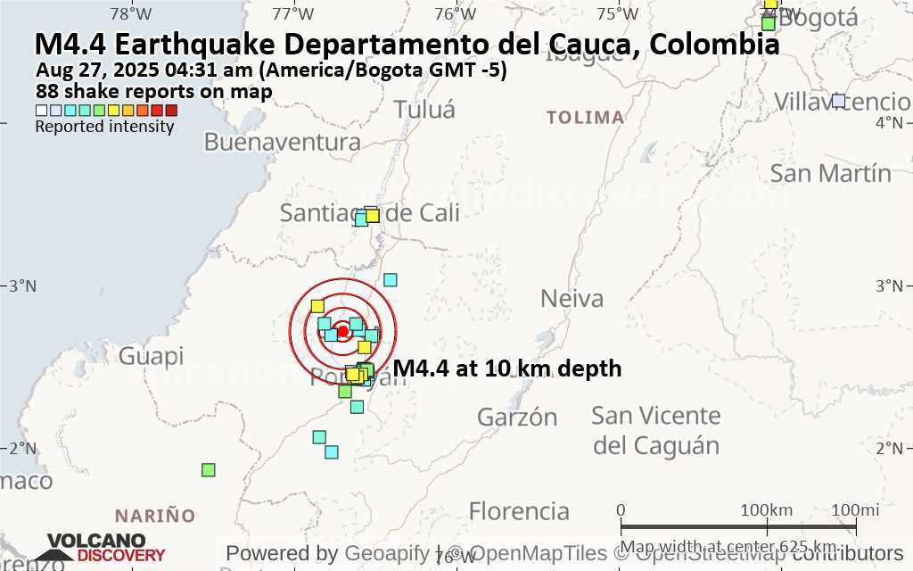 Terremoto moderado mag. 4.8 - 56 km al noroeste de Popayán, Cauca ...