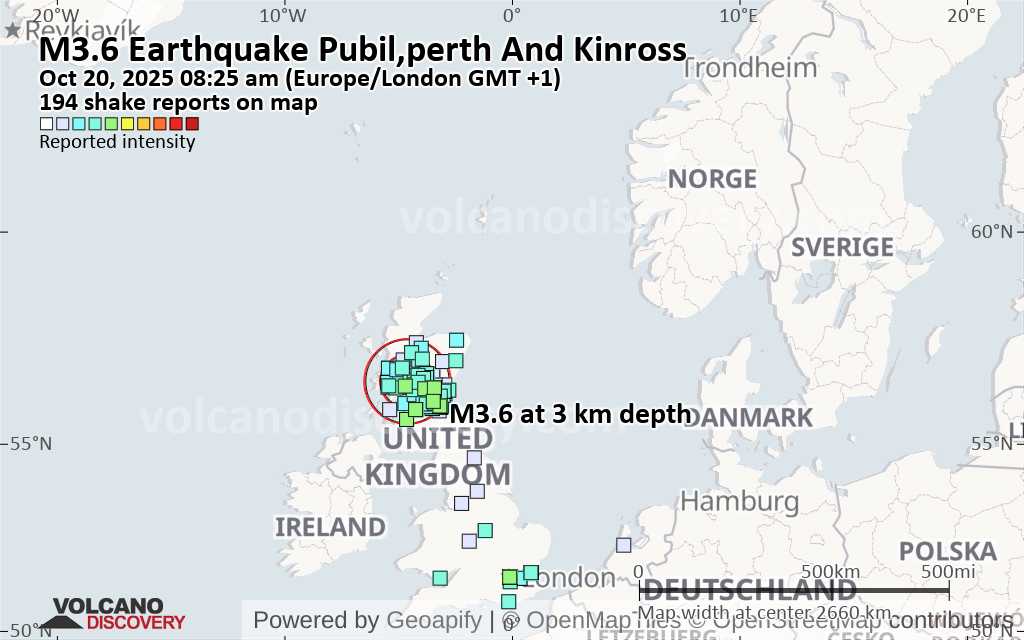 Light Mag. 3.6 Earthquake - Pubil,perth And Kinross, on Monday, Oct 20 ...
