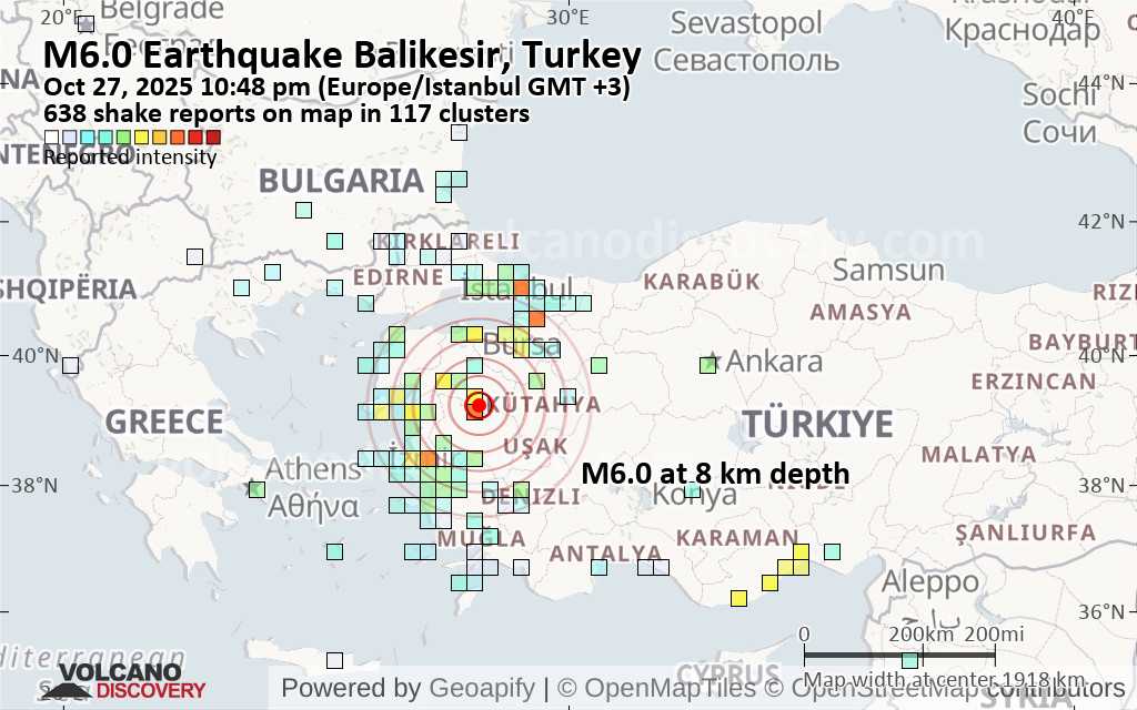 Very Strong Mag. 6.0 Earthquake - Balikesir, 131 km Northeast of Izmir ...