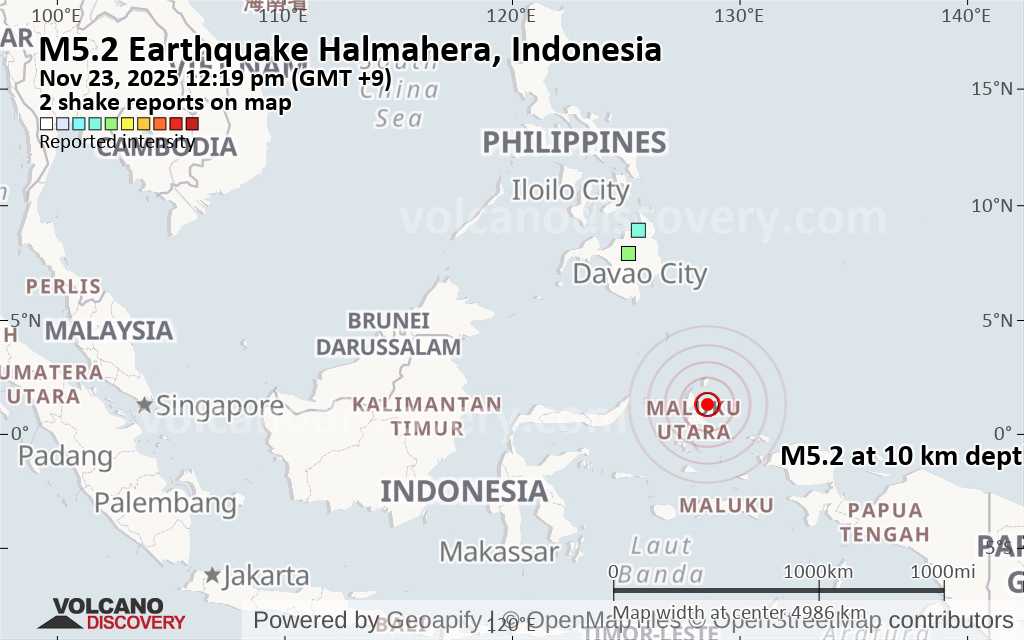 Strong Mag. 5.2 Earthquake - East Halmahera Regency, 131 km Northeast ...