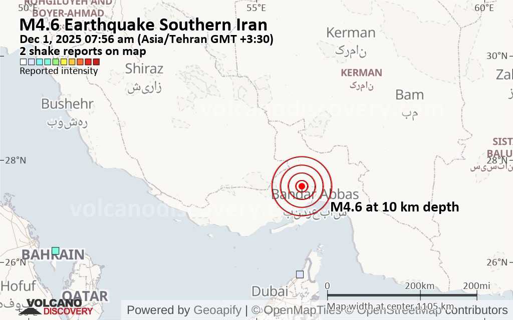 Moderate Mag. 4.6 Earthquake - 44 km Northwest of Bandar Abbas ...