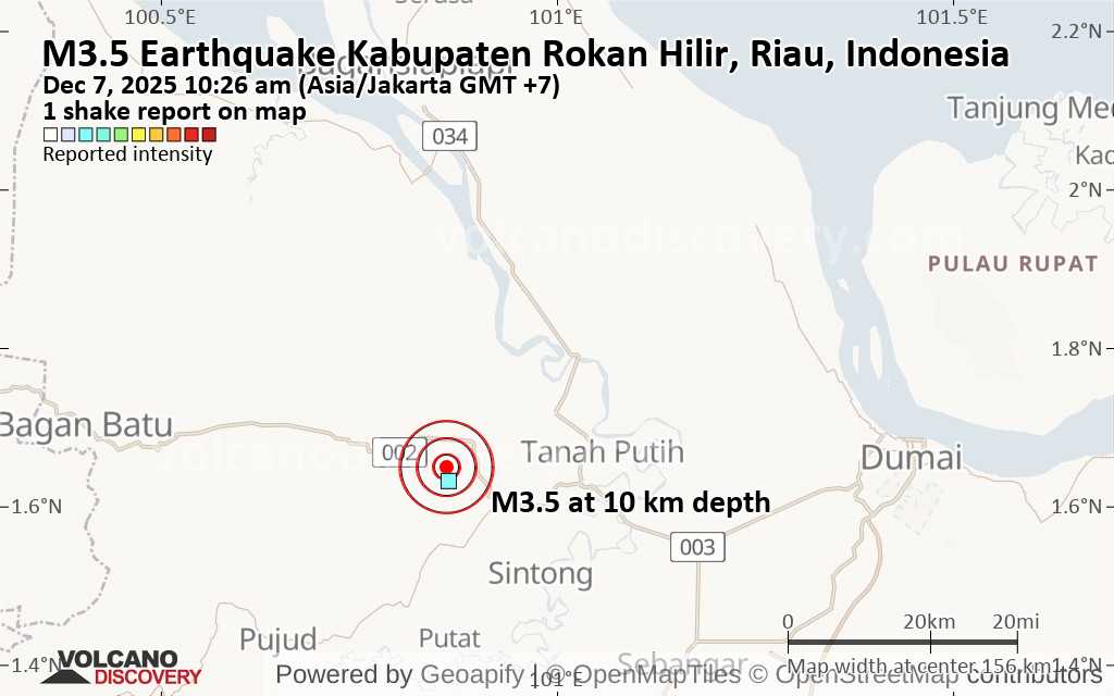 Leichtes Erdbeben der Stärke 3.5 - Kabupaten Rokan Hilir, 65 km ...