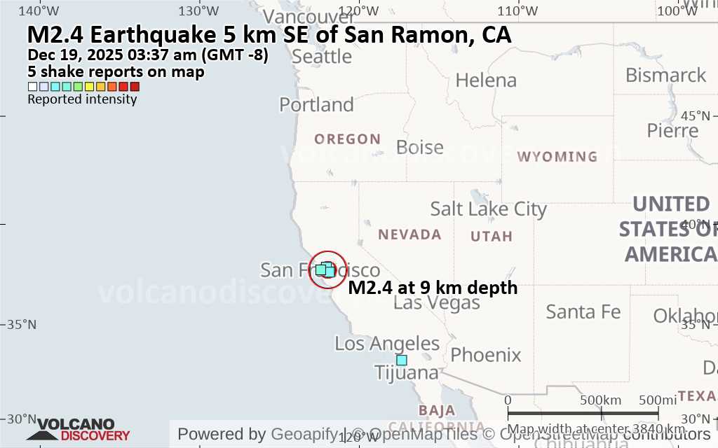 Weak Mag. 2.4 Earthquake - 3 mi Southeast of San Ramon, Contra Costa ...