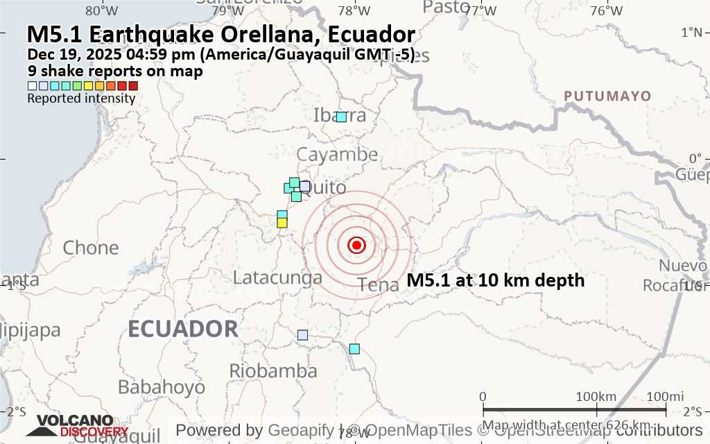 Strong Mag. 5.1 Earthquake - Orellana, 78 km Southeast of Quito ...