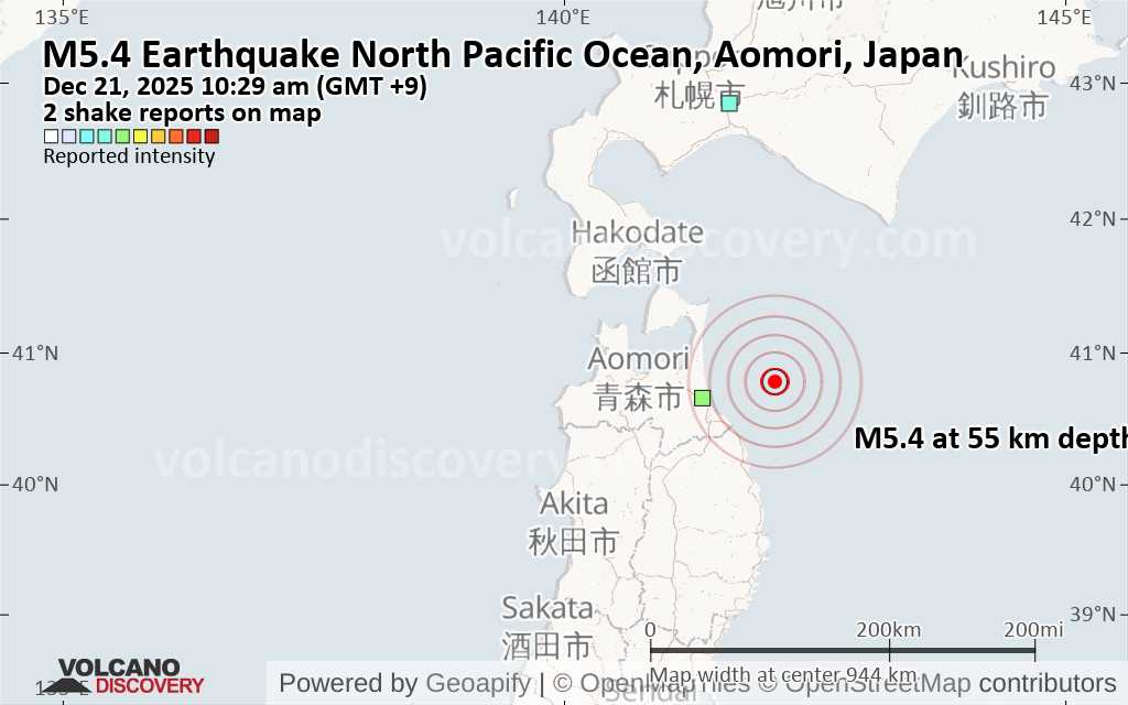 Strong Mag. 5.4 Earthquake - North Pacific Ocean, 59 km Northeast of ...