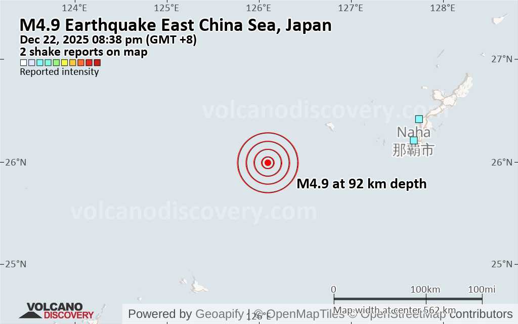 Moderate Mag. 4.9 Earthquake - East China Sea, 81 km Southwest of ...