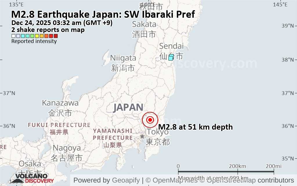 Weak Mag. 2.8 Earthquake - 4.3 km West of Tsukuba, Ibaraki, Japan, on ...
