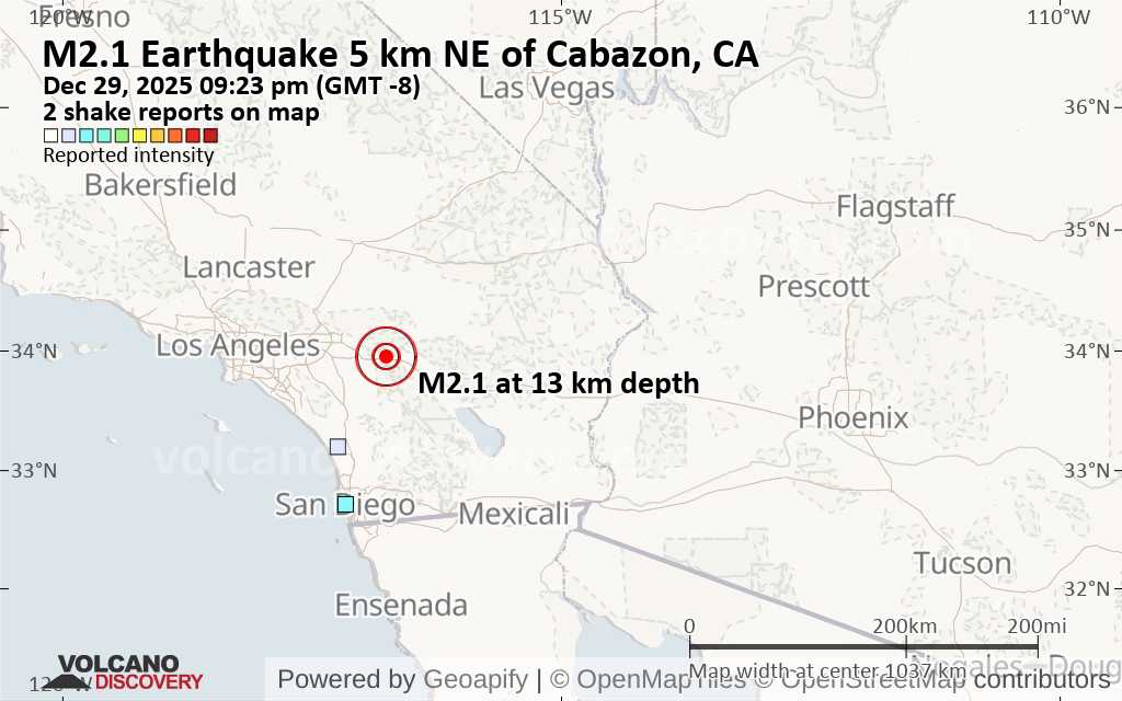 Weak Mag. 2.1 Earthquake - 7.4 mi East of Banning, Riverside County ...