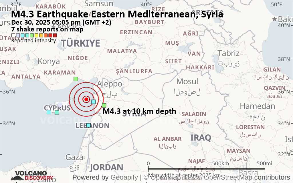 Moderate Mag. 4.3 Earthquake - Eastern Mediterranean, 37 km West of ...