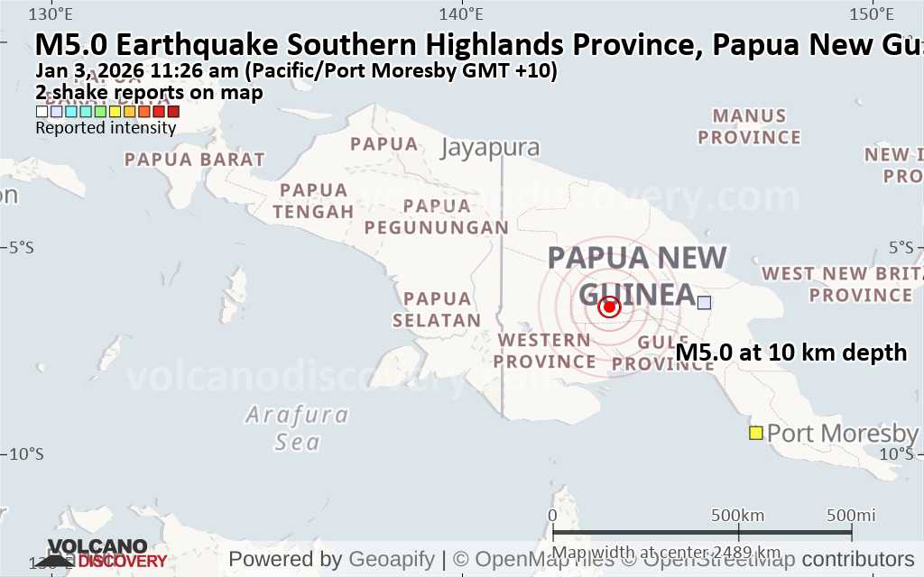 Strong Mag. 5.0 Earthquake - 33 km South of Mendi, Southern Highlands ...