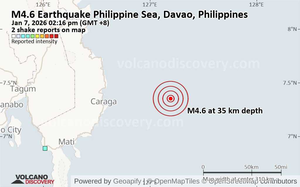 Moderate Mag. 4.6 Earthquake - Philippine Sea, 117 km Northeast of Mati ...