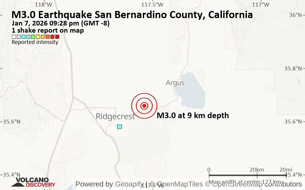 Light Mag. 3.0 Earthquake - San Bernardino County, 7.9 mi East of ...