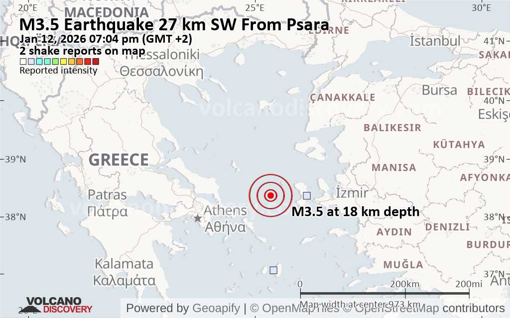 Light Mag. 3.5 Earthquake - Aegean Sea, 30 km Southwest of Nisi Psara ...
