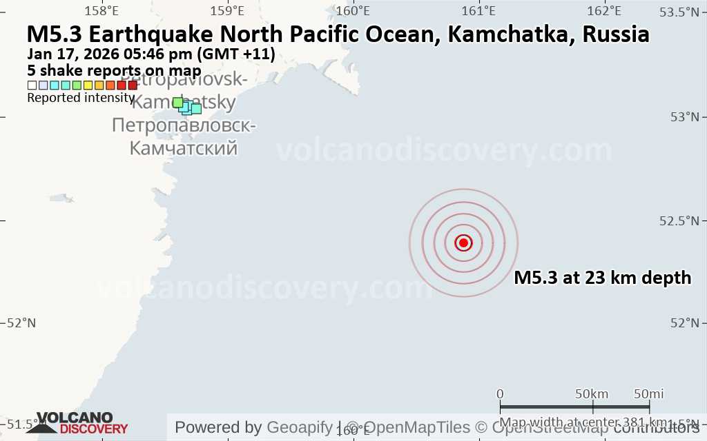 Strong Mag. 5.3 Earthquake - North Pacific Ocean, 169 km Southeast of ...