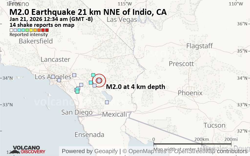 Weak Mag. 2.0 Earthquake - 13 mi North of Indio, Riverside County ...