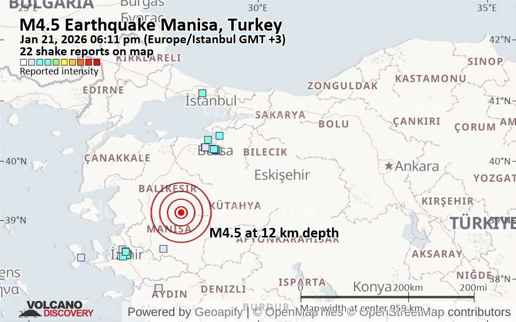 Moderate Mag. 4.5 Earthquake - Manisa, 130 km Northeast of Izmir, Izmir ...