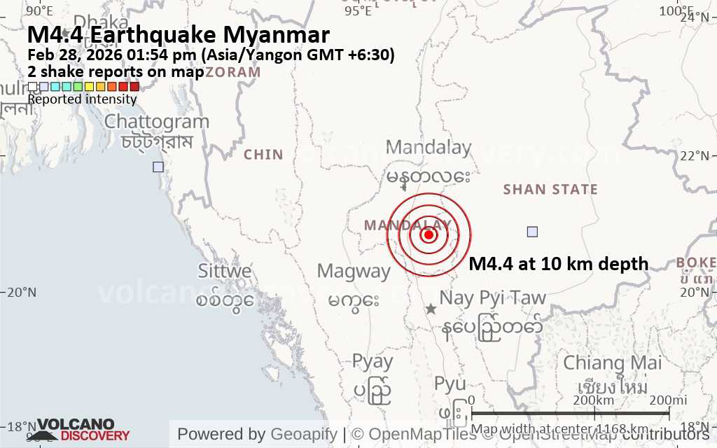 Moderate Mag. 4.4 Earthquake - Nay Pyi Taw, 26 km East of Meiktila ...