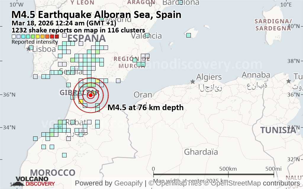 Moderate Mag. 4.5 Earthquake - Alboran Sea, 73 km East of Ceuta, Ceuta ...