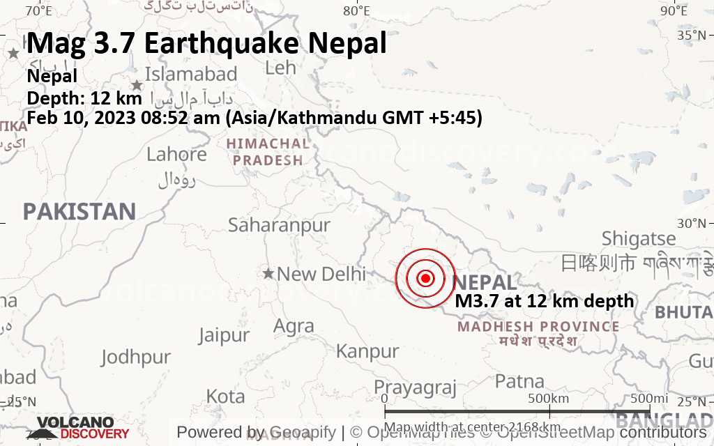 Light Mag. 3.7 Earthquake - Nepal on Friday, Feb 10, 2023, at 08:52 am ...