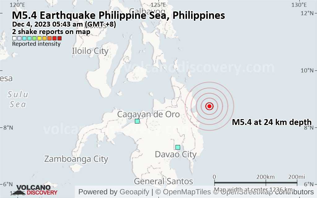 Strong Mag. 5.4 Earthquake - 56 km E of Marihatag, Philippines, on ...