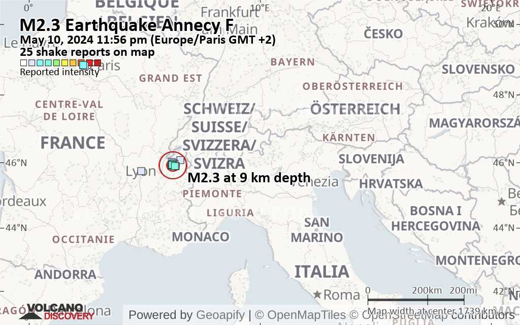Séisme très faible mag. 2.3 - 8.9 km à l'est de Annecy, Haute-Savoie ...