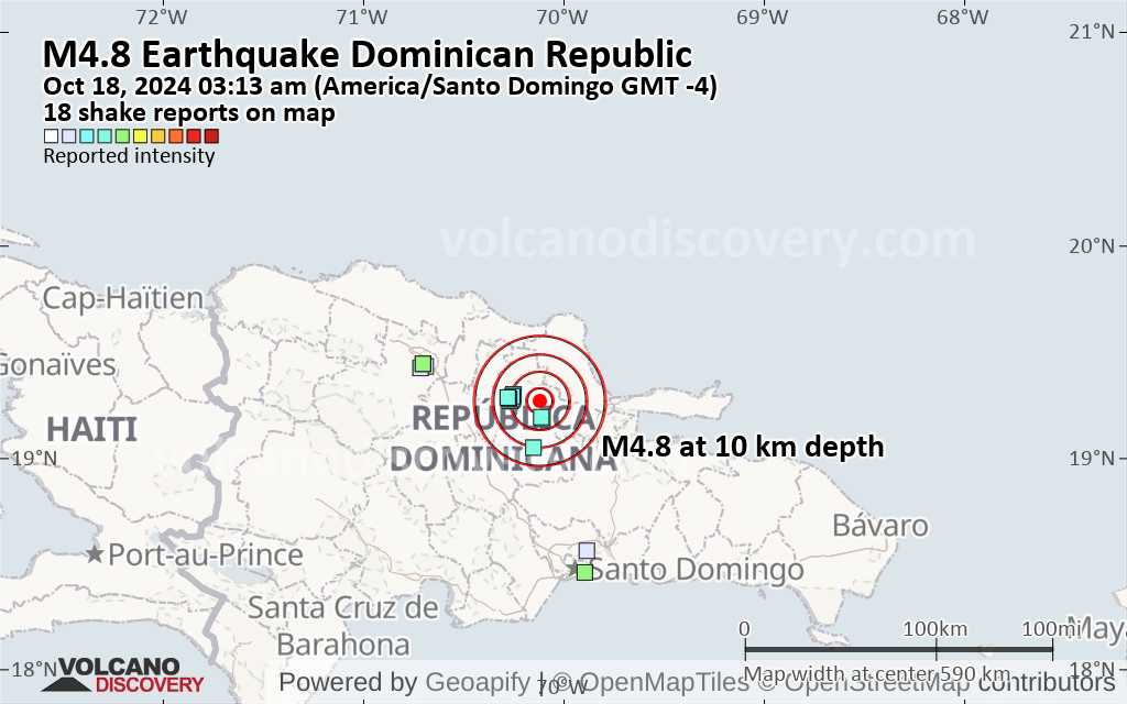 Moderate Mag. 4.8 Earthquake - Dominican Republic on Friday, Oct 18 ...