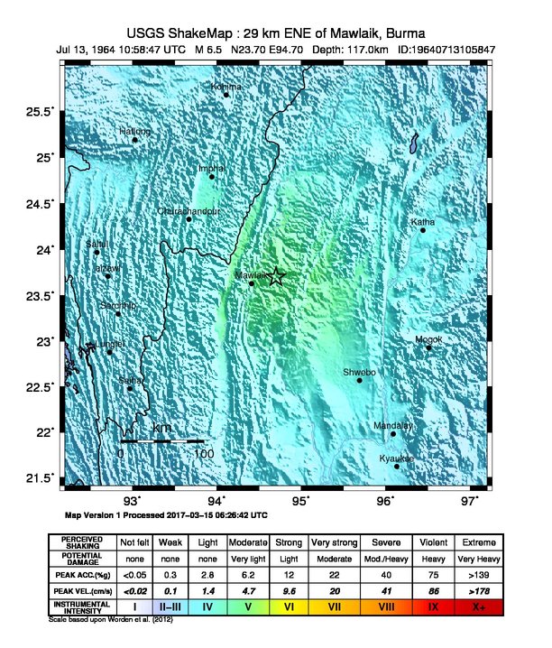 Starkes Beben der Stärke 5.5 - 26 km SE of Mawlaik, Myanmar, am Montag ...