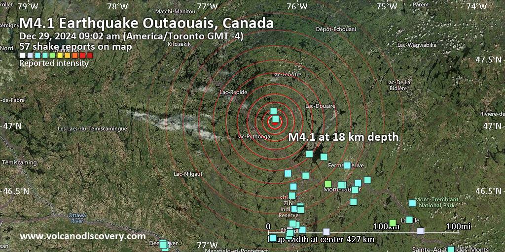 Light Mag. 3.7 Earthquake - 71 km NNW of Maniwaki, QC, on Sunday, Dec ...