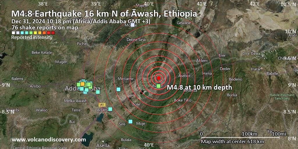 Moderate Mag. 4.8 Earthquake - 14 km Northwest of Awash, Afar Region ...