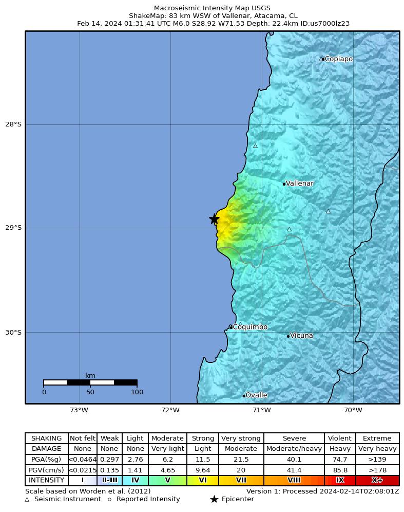 Strong Mag. 5.8 Earthquake - 73 km Southwest of Vallenar, Huasco ...
