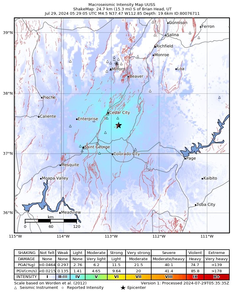 Moderate Mag. 4.4 Earthquake - Kane County, 18 mi Southeast of Cedar ...