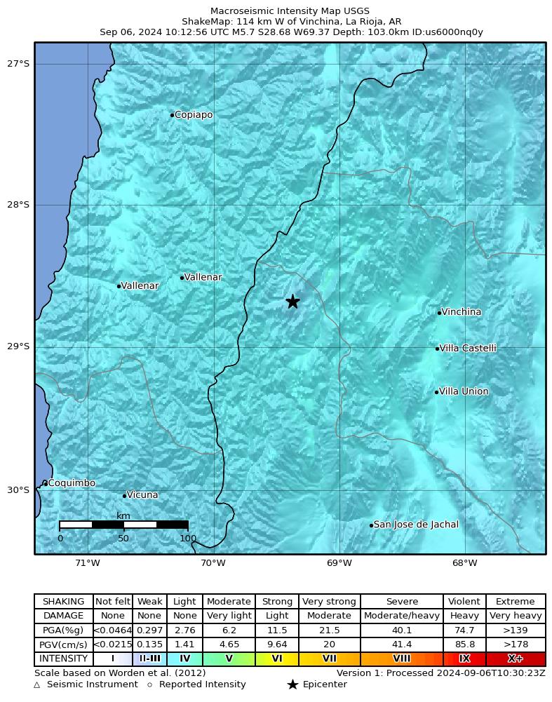 Strong Mag. 5.7 Earthquake - Departamento de Iglesia, San Juan Province ...