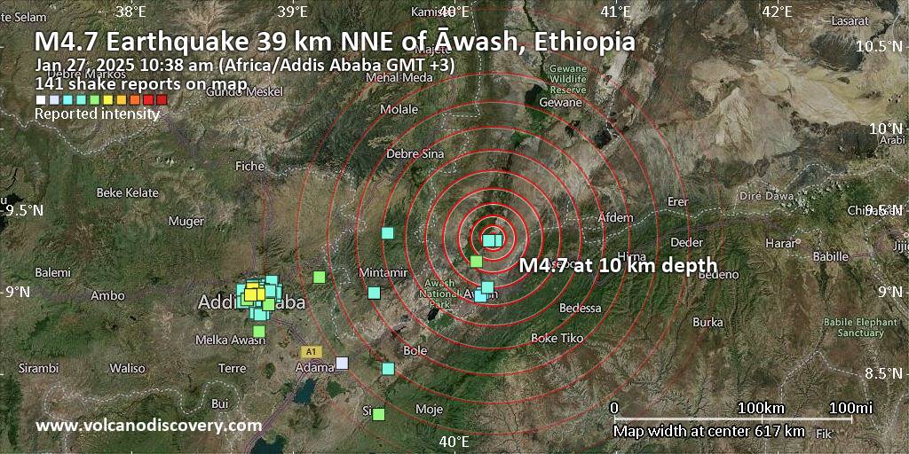 Moderate Mag. 4.7 Earthquake - 39 km North of Awash, Afar Region ...
